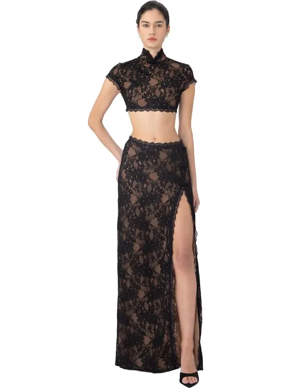 SAU LEE Mimi Lace Maxi Skirt - Black