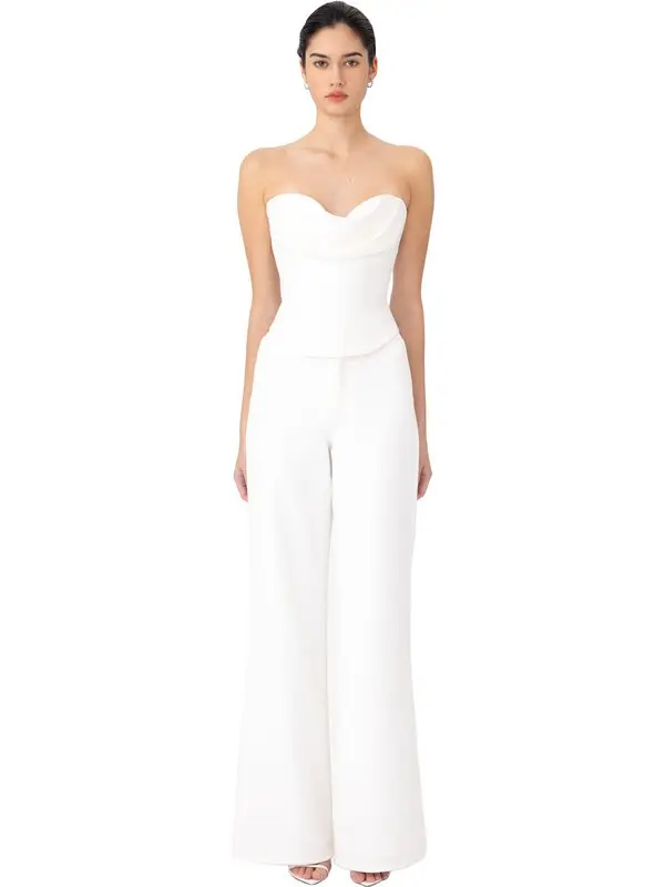 SAU LEE Lin Crepe Wide Leg Pants - White