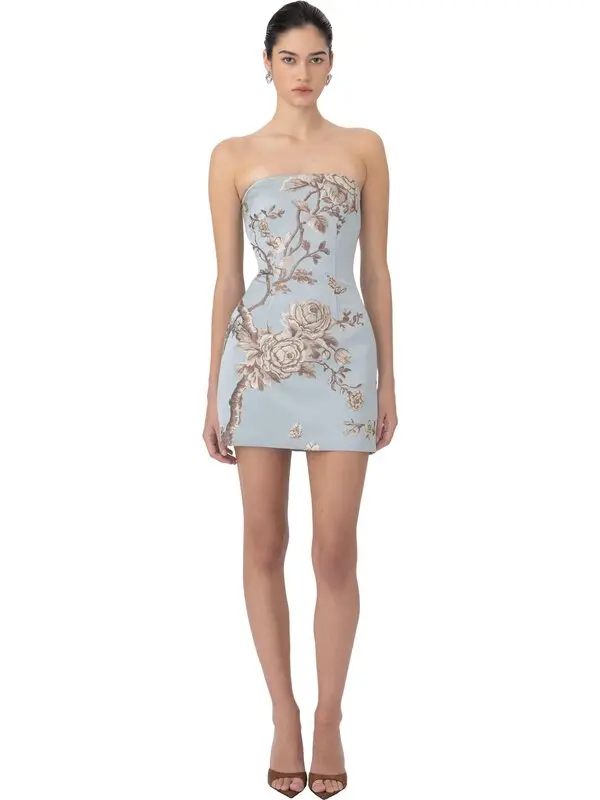 SAU LEE Nina Brocade Mini Dress - Blue Ash