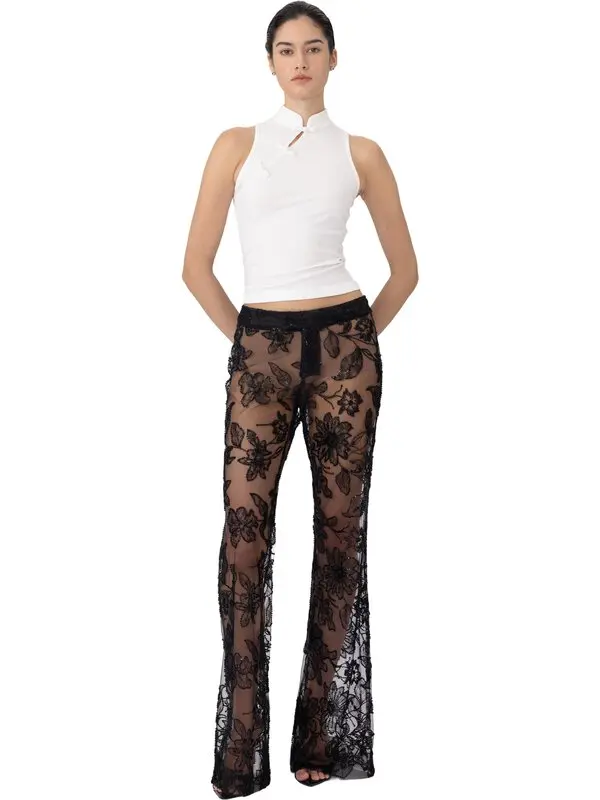 SAU LEE Astrid Embellished Lace Pants - Black
