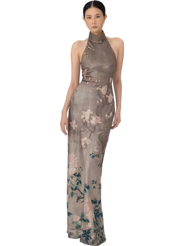 SAU LEE Gillian Satin Maxi Dress - Desert Taupe