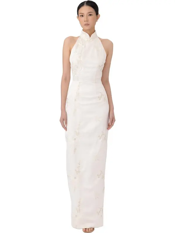 SAU LEE Jillian Embroidered Gown - White