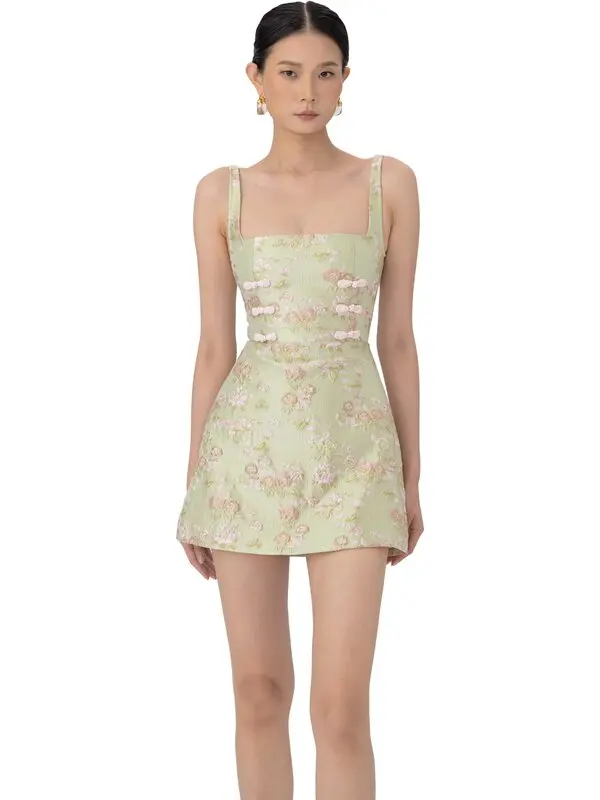 SAU LEE Antonia Brocade Mini Dress - Pastel Pistachio