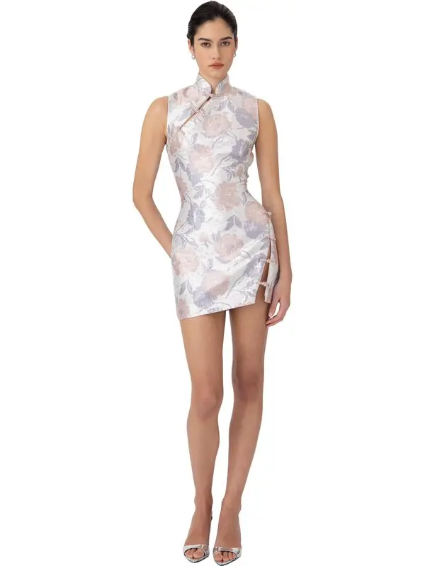 SAU LEE Ines Brocade Sleeveless Mini Dress - Lilac Multi