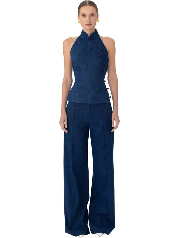 SAU LEE Mason Wide-leg Denim Trousers - Dark Denim