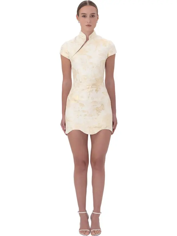 SAU LEE Kiana Jacquard Mini Dress - White Gold