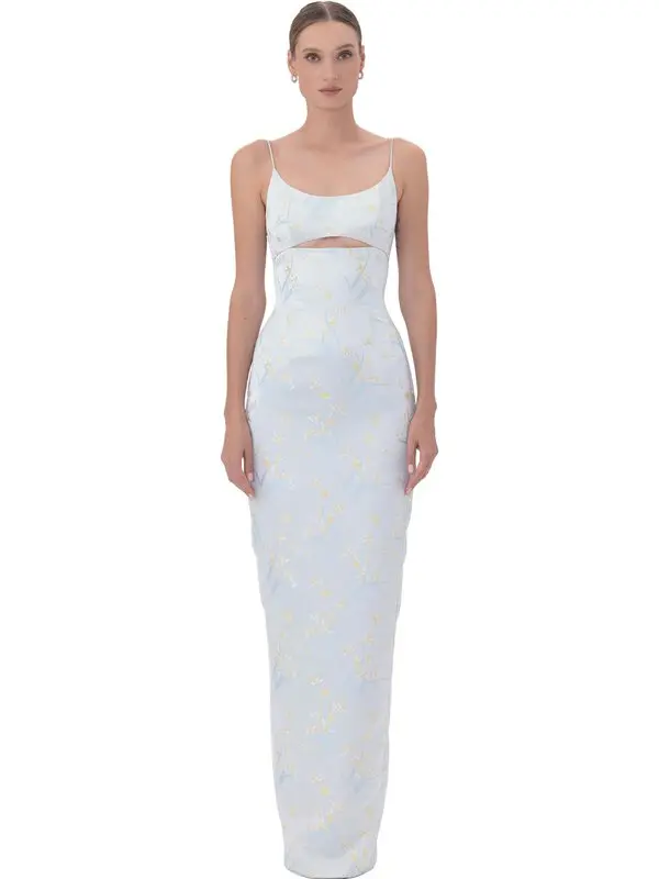 SAU LEE Constance Jacquard Gown - Pale Blue