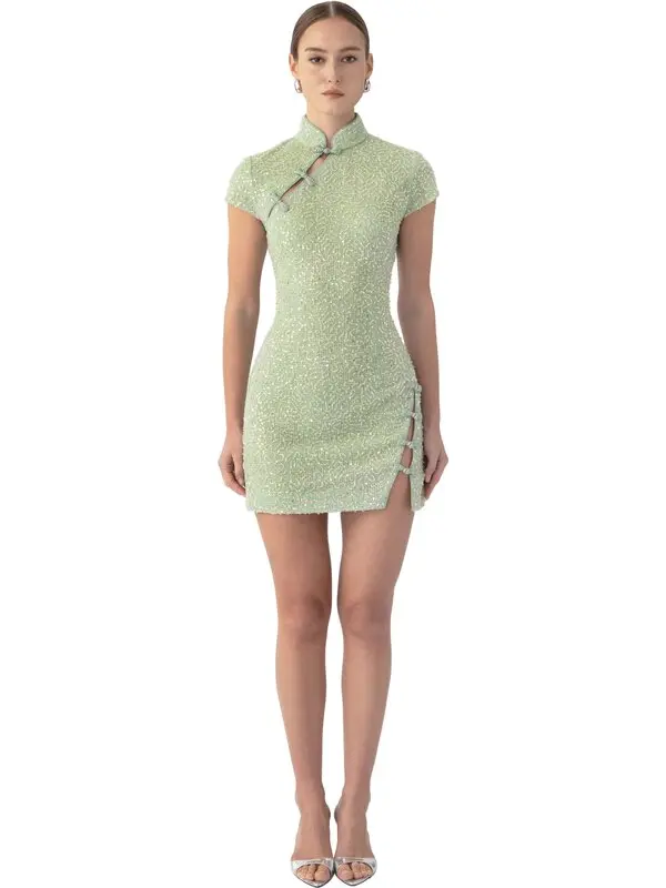 SAU LEE Jada Beaded Cheongsam Mini Dress - Green Jade
