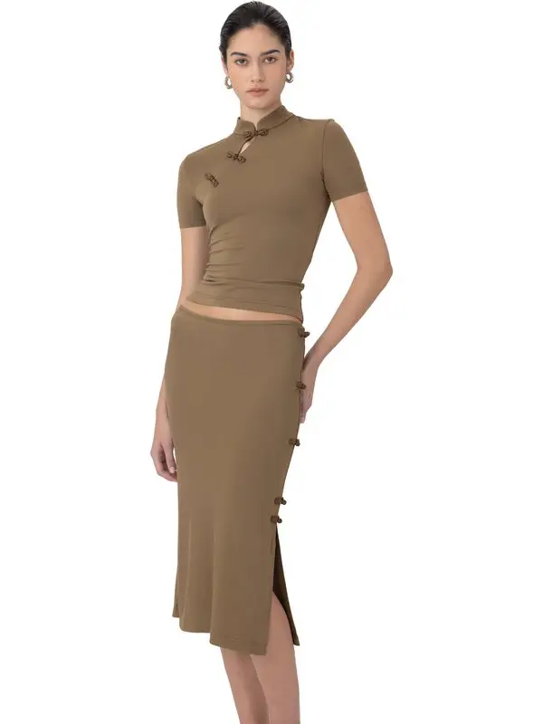 SAU LEE Timo Midi Jersey Skirt - Taupe