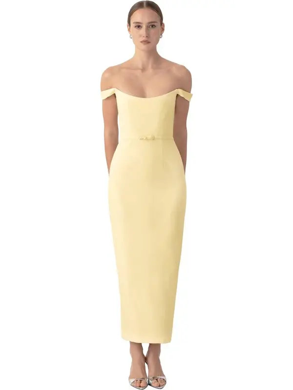 SAU LEE Robyn Off-shoulder Crepe Dress With Corset Detail - Pale Yellow