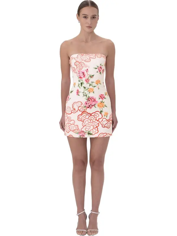 SAU LEE Aimee Mini Dress In Floral Print - White Multi