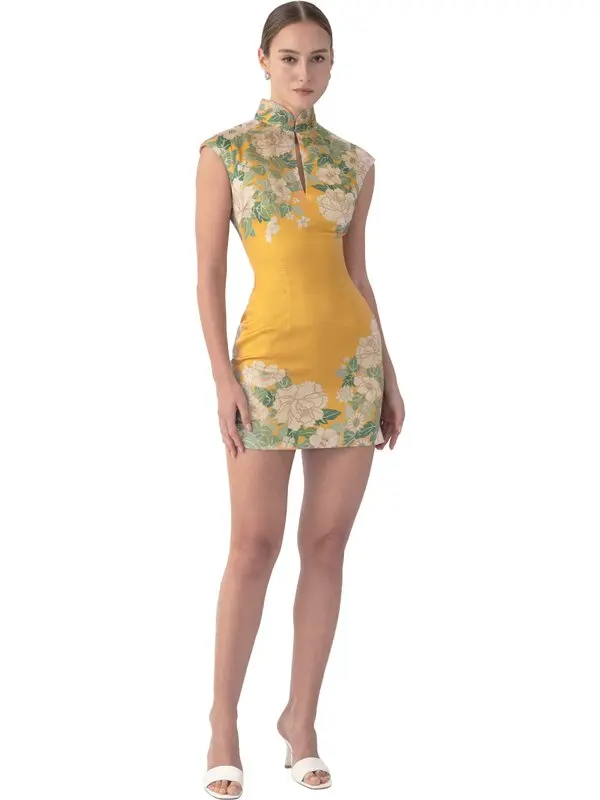SAU LEE Cass Satin Mini Dress - Yellow Multi