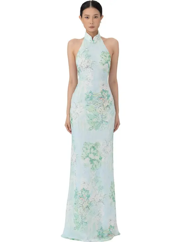 SAU LEE Gillian Chiffon Maxi Dress - Mint Multi