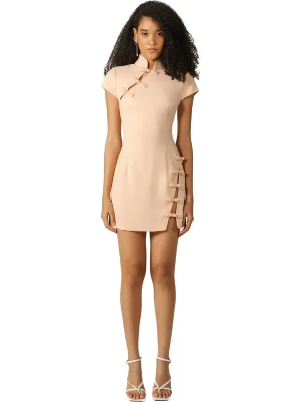 SAU LEE Iris Mini Dress With Mandarin Collar And Knotted Detailing - Nude Pink