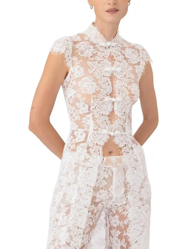SAU LEE Saphina Lace Sheer Top - White