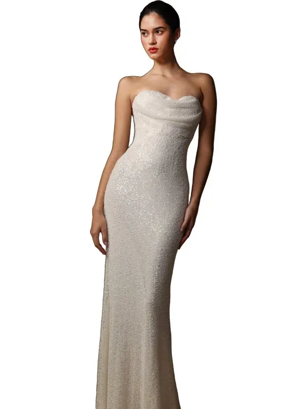 SAU LEE Linda Beaded Gown - White