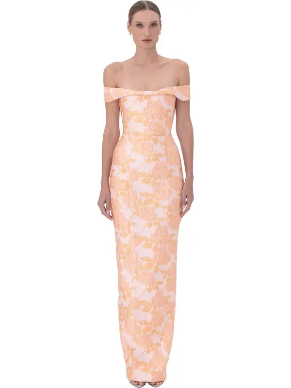 SAU LEE Joanna Jacquard Gown - Peach Pink