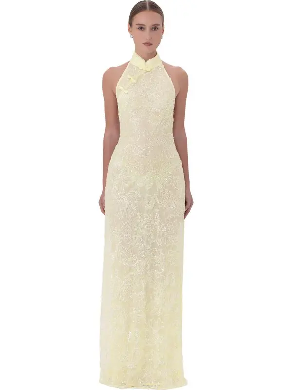 SAU LEE Grace Beaded Maxi Dress - Pale Yellow