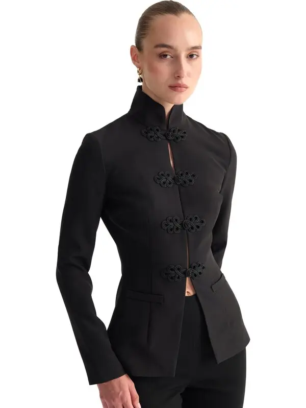 SAU LEE Filip Tang Jacket With Mandarin Collar And Knotted Details - Black
