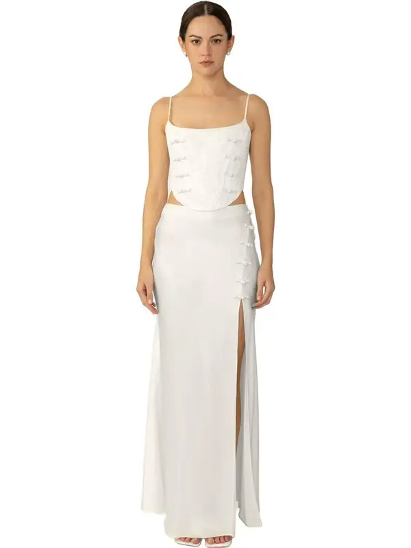 SAU LEE Pia Satin Skirt With Thigh-high Slit - Ivory