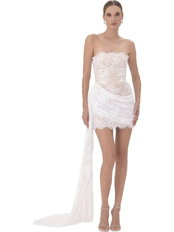 SAU LEE Amelita Lace Mini Dress With Sequins And Beads - White