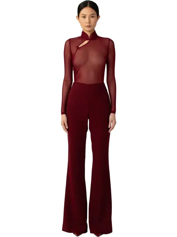 SAU LEE Idris High-waisted Flared-leg Crepe Pants - Bordeaux