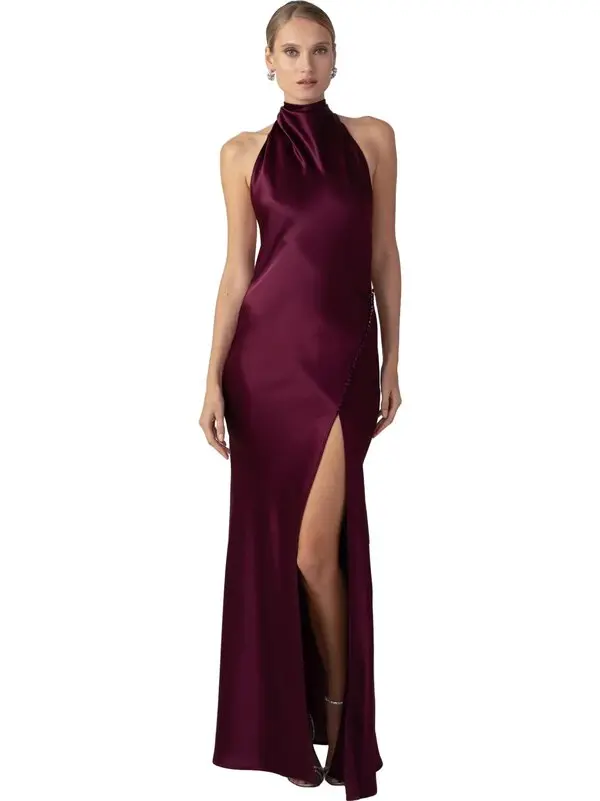 SAU LEE Penelope Backless Satin Gown - Bordeaux