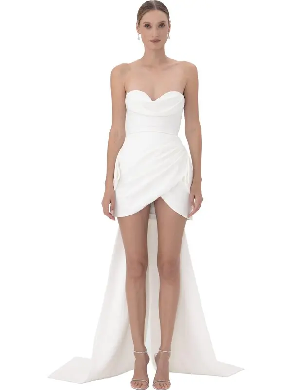 SAU LEE Thea Crepe Corset Mini Dress With Bow Train - White