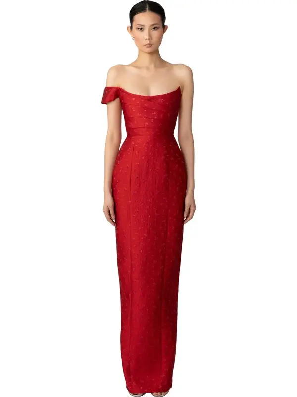 SAU LEE Jackson Jacquard Gown - Red