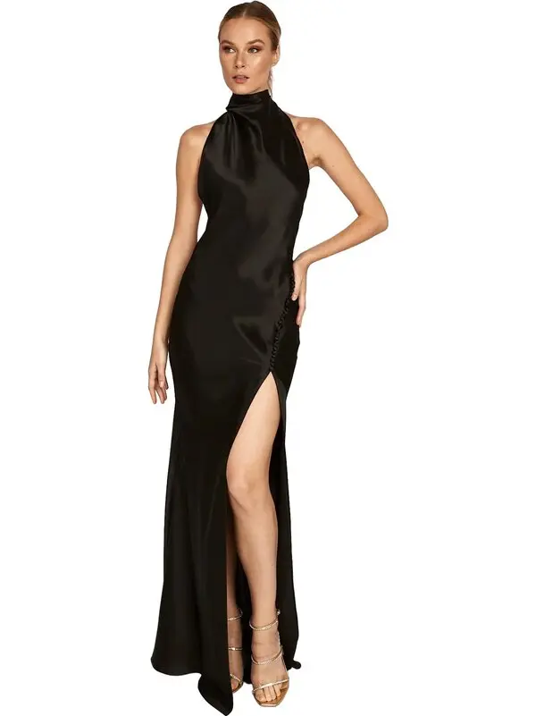 SAU LEE Penelope Backless Satin Gown - Black