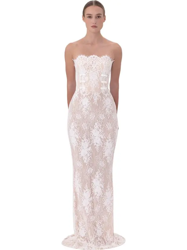 SAU LEE Chantal Corded Lace Gown - White