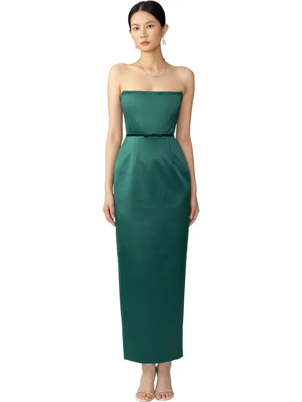 SAU LEE Taylor Satin Strapless Maxi Dress With Bow Detail - Emerald