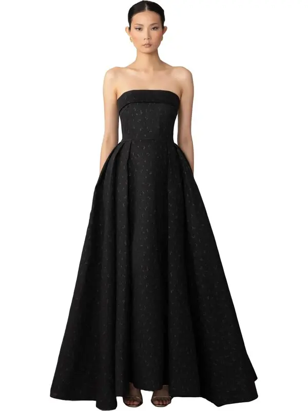 SAU LEE Jordan Jacquard Gown - Black