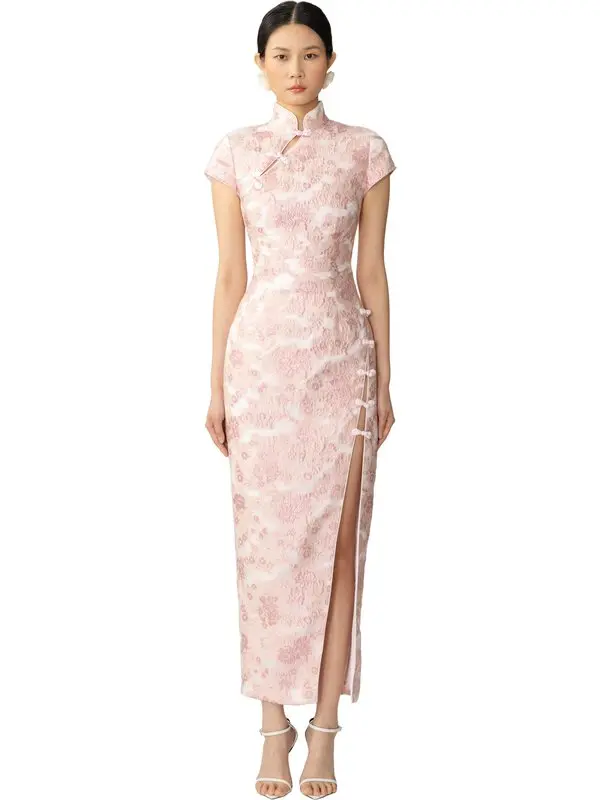 SAU LEE Josephine Jacquard Midi Dress - Misty Pink