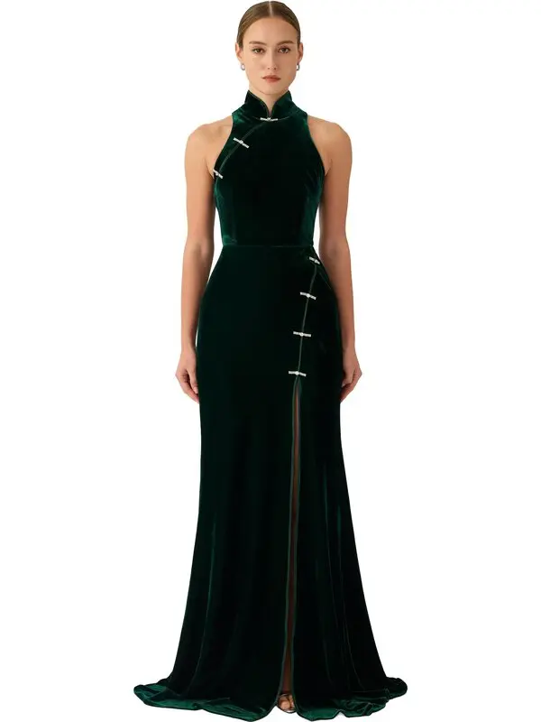 SAU LEE Ariana Velvet Gown - Emerald