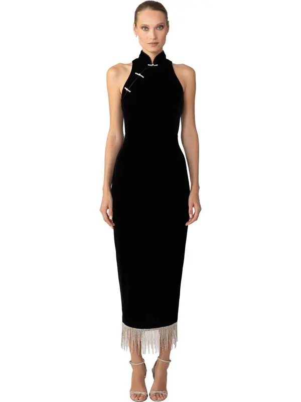 SAU LEE Martha Velvet Dress - Black