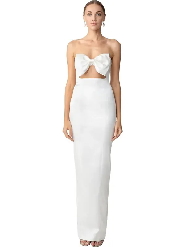 SAU LEE Esther Strapless Gown With Bow Detail - White