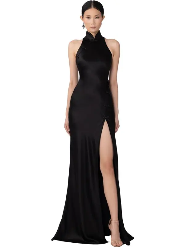 SAU LEE Phoebe Satin Gown - Black