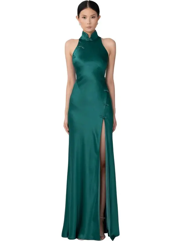 SAU LEE Phoebe Satin Gown - Emerald