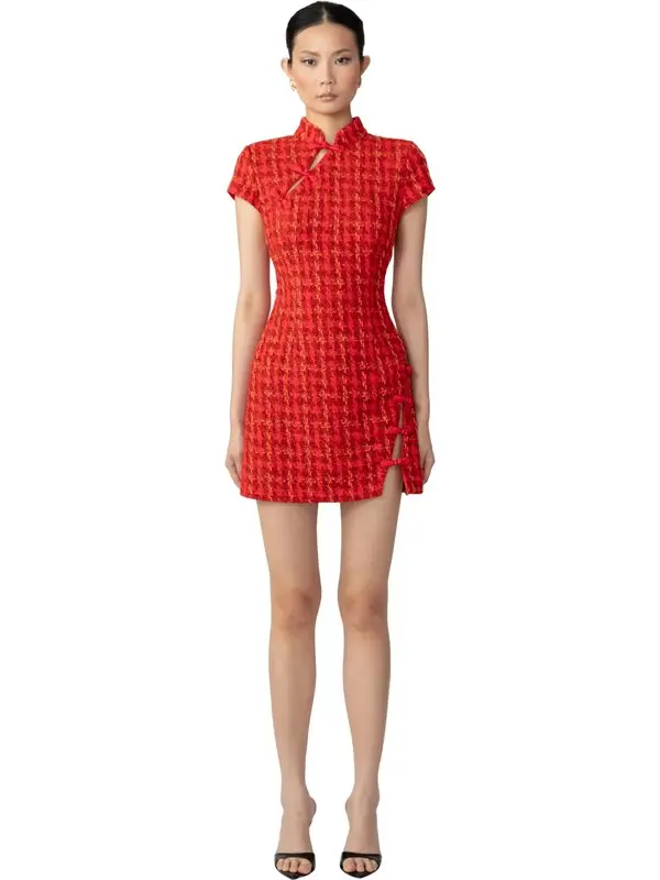 SAU LEE Iris Tweed Dress - Red Multi