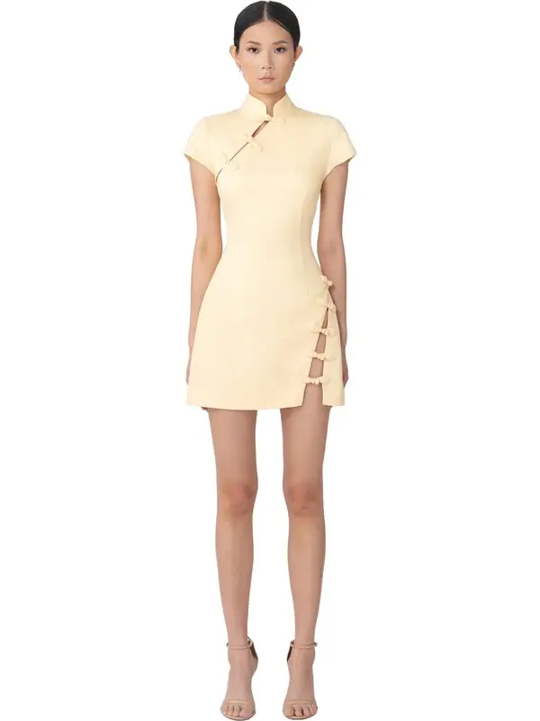 SAU LEE Iris Mini Dress - Pale Yellow