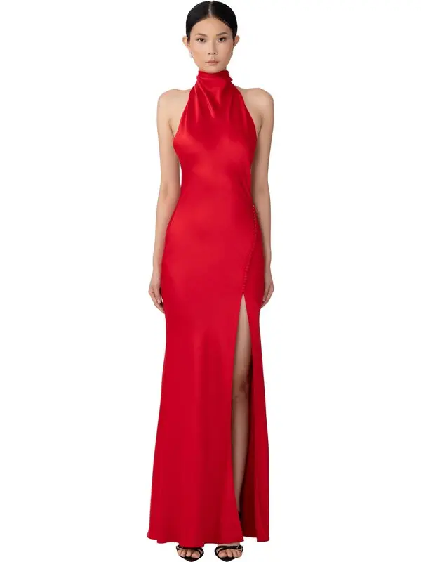 SAU LEE Penelope Backless Satin Gown - Red