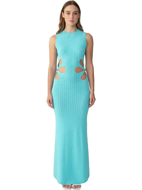 SAU LEE Daria Crochet Knit Maxi Dress - Aqua Blue