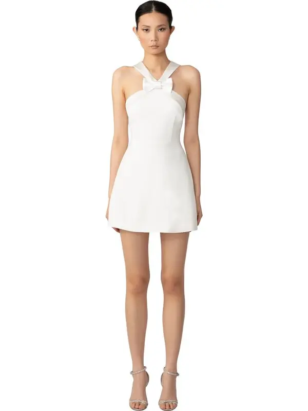 SAU LEE Elsie Mini Dress With Criss-cross Straps And Velvet Bow - White