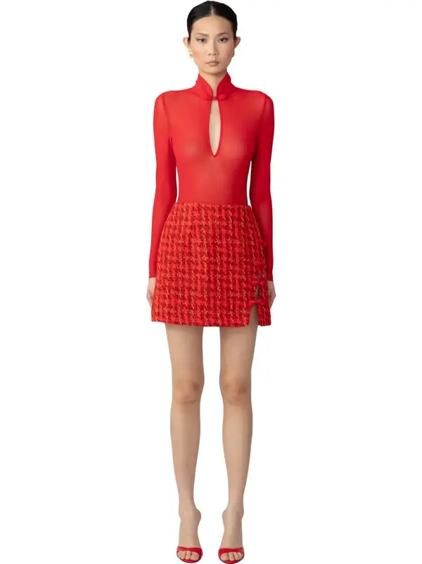 SAU LEE Ida Tweed Mini Skirt - Red Multi