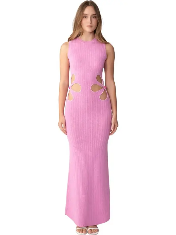 SAU LEE Daria Sleeveless Crochet Knit Maxi Dress - Taffy Pink