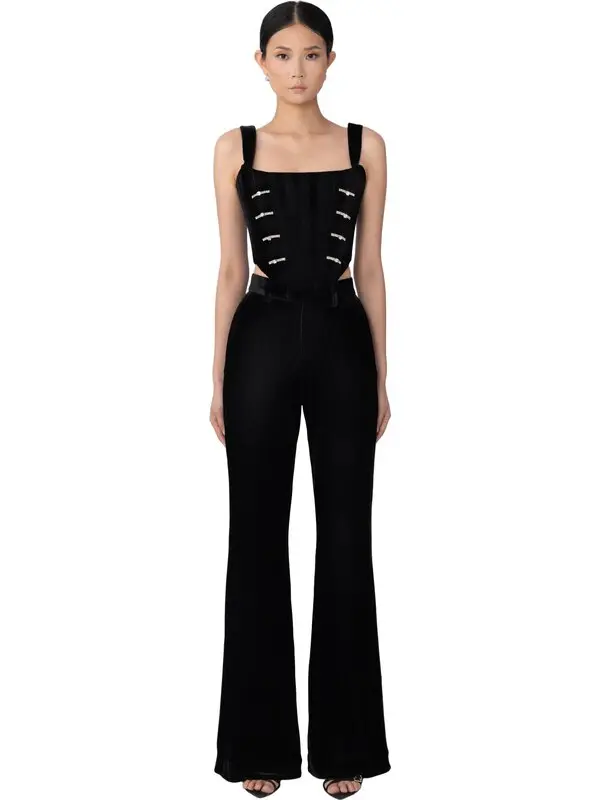 SAU LEE Velvet Flared Pants - Black