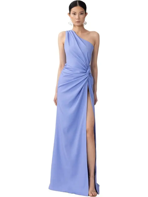 SAU LEE Helene One-shoulder Crepe Maxi Dress - Blue Lavender