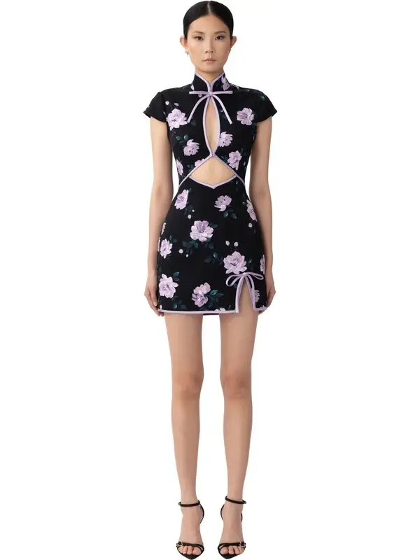 SAU LEE Betsy Mini Dress With Floral Print - Black Multi