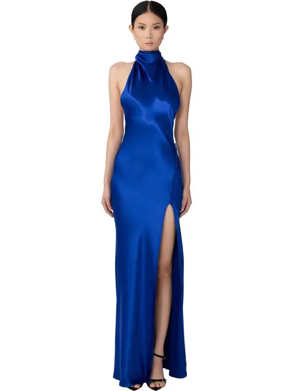 SAU LEE Penelope Backless Satin Gown - Egyptian Blue